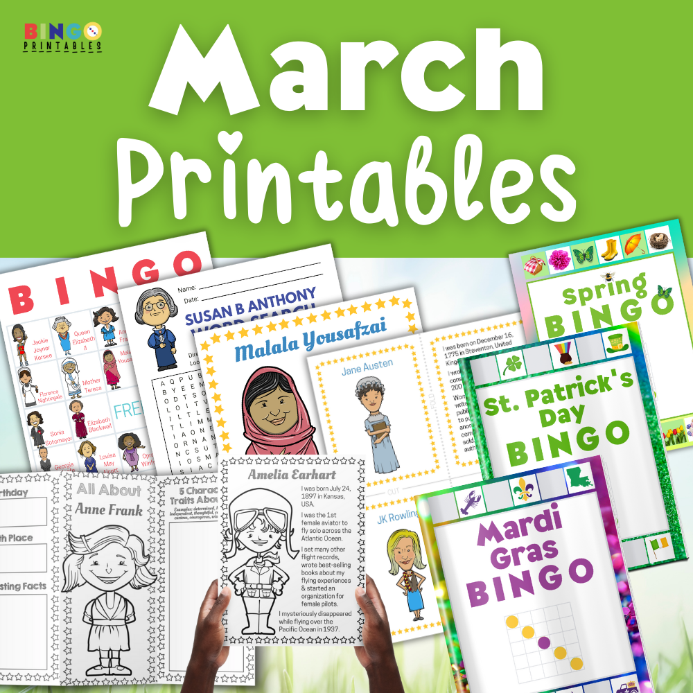 March Printables ☘️ 🎭 🗳️ 🇺🇸 🎀 – Bingo Printables