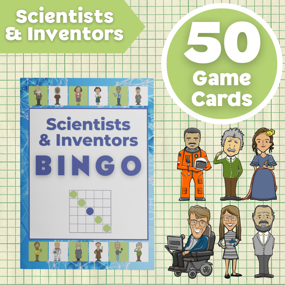 Scientists & Inventors | 50 Bingo Game Cards 🧪 – Bingo Printables