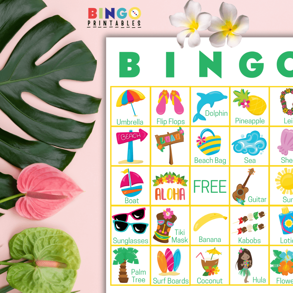 Hawaiian Luau Bingo Cards 🌸 100 Printable Unique Game Cards – Bingo ...