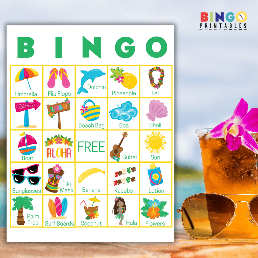 Hawaiian Luau Bingo Cards 🌸 100 Printable Unique Game Cards – Bingo ...