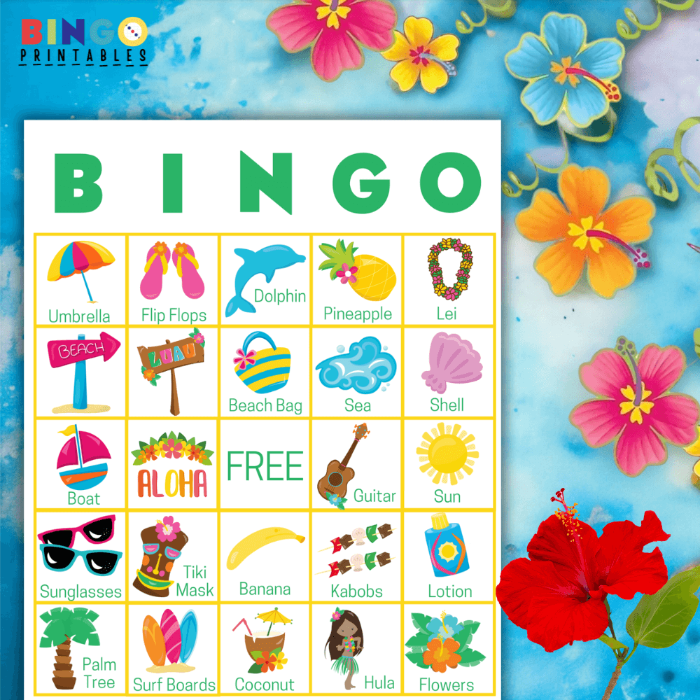 Hawaiian Luau Bingo Cards 🌸 100 Printable Unique Game Cards – Bingo ...