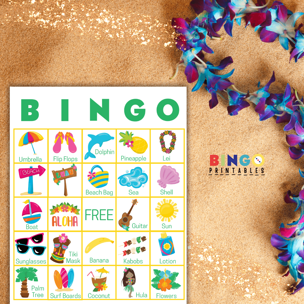 Hawaiian Luau Bingo Cards 🌸 100 Printable Unique Game Cards – Bingo ...