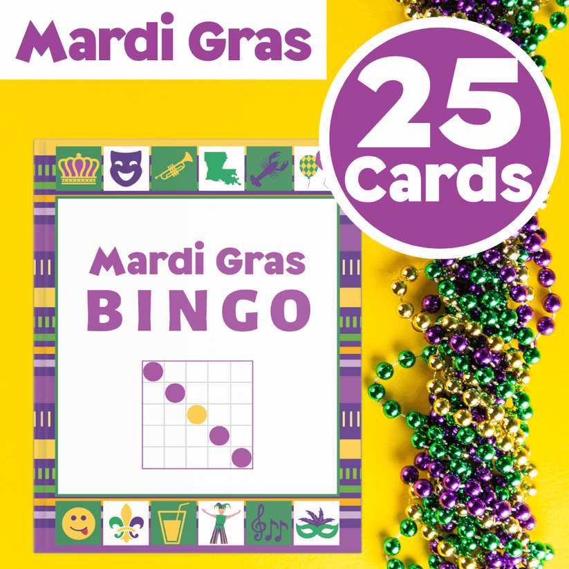 Mardi Gras Bingo Cards 🎭 200 Printable Unique Game Cards – Bingo Printables