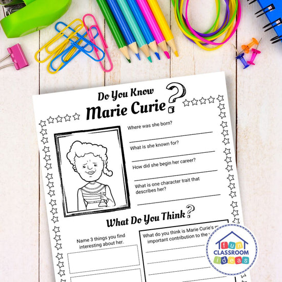 Use this Free Marie Curie Biography Worksheet - Download Now – Bingo ...