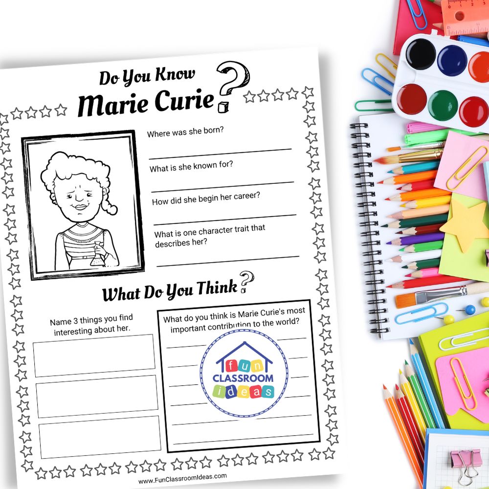 Use this Free Marie Curie Biography Worksheet - Download Now – Bingo ...