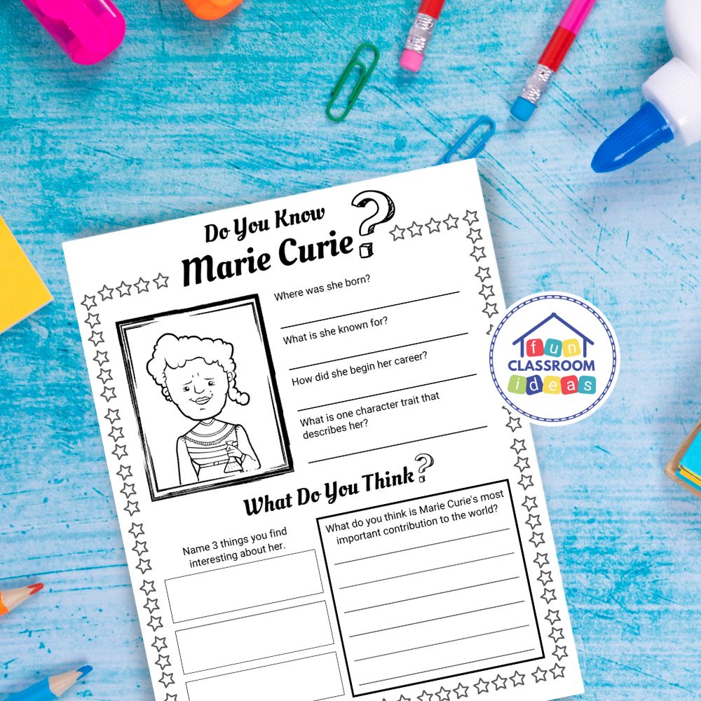 Use this Free Marie Curie Biography Worksheet - Download Now – Bingo ...