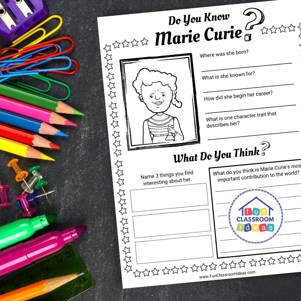 Use this Free Marie Curie Biography Worksheet - Download Now – Bingo ...