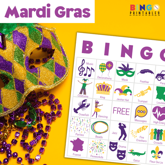 Mardi Gras Bingo Cards 🎭 200 Printable Unique Game Cards – Bingo Printables