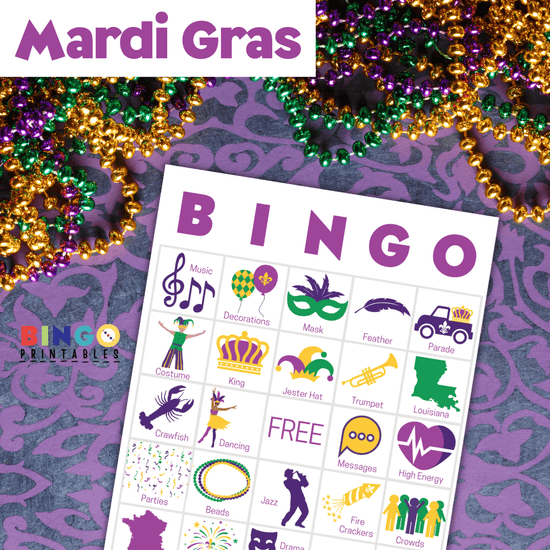 Mardi Gras Bingo Cards 🎭 200 Printable Unique Game Cards – Bingo Printables