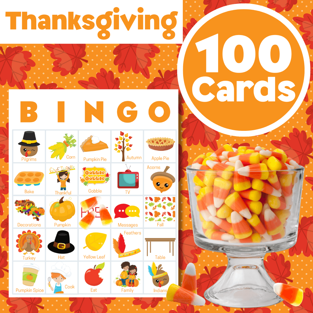 Thanksgiving Bingo Cards 🦃 150 Printable Unique Game Cards 🍁 – Bingo ...